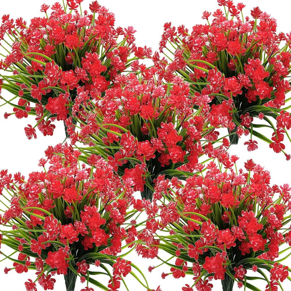 6 Bundles Artificial Flowers, Fake Outdoor Flowers UV Resistant ...