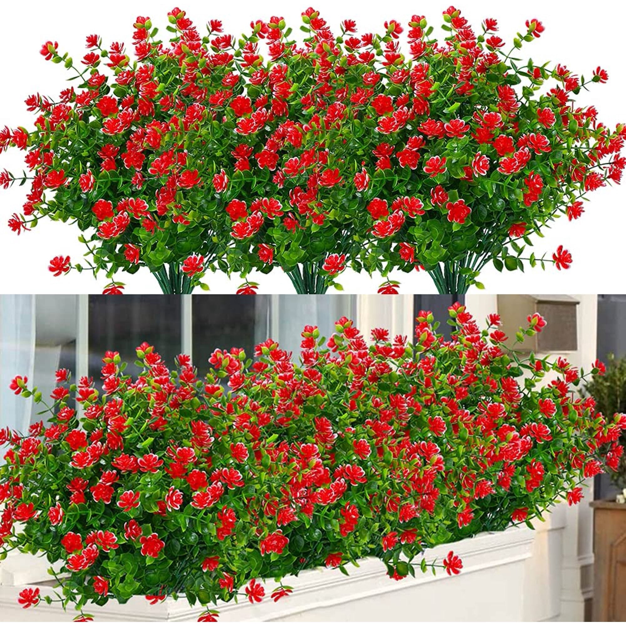 6 Bundles Artificial Flowers Fake Plastic Flowers UV Resistant No Fade ...