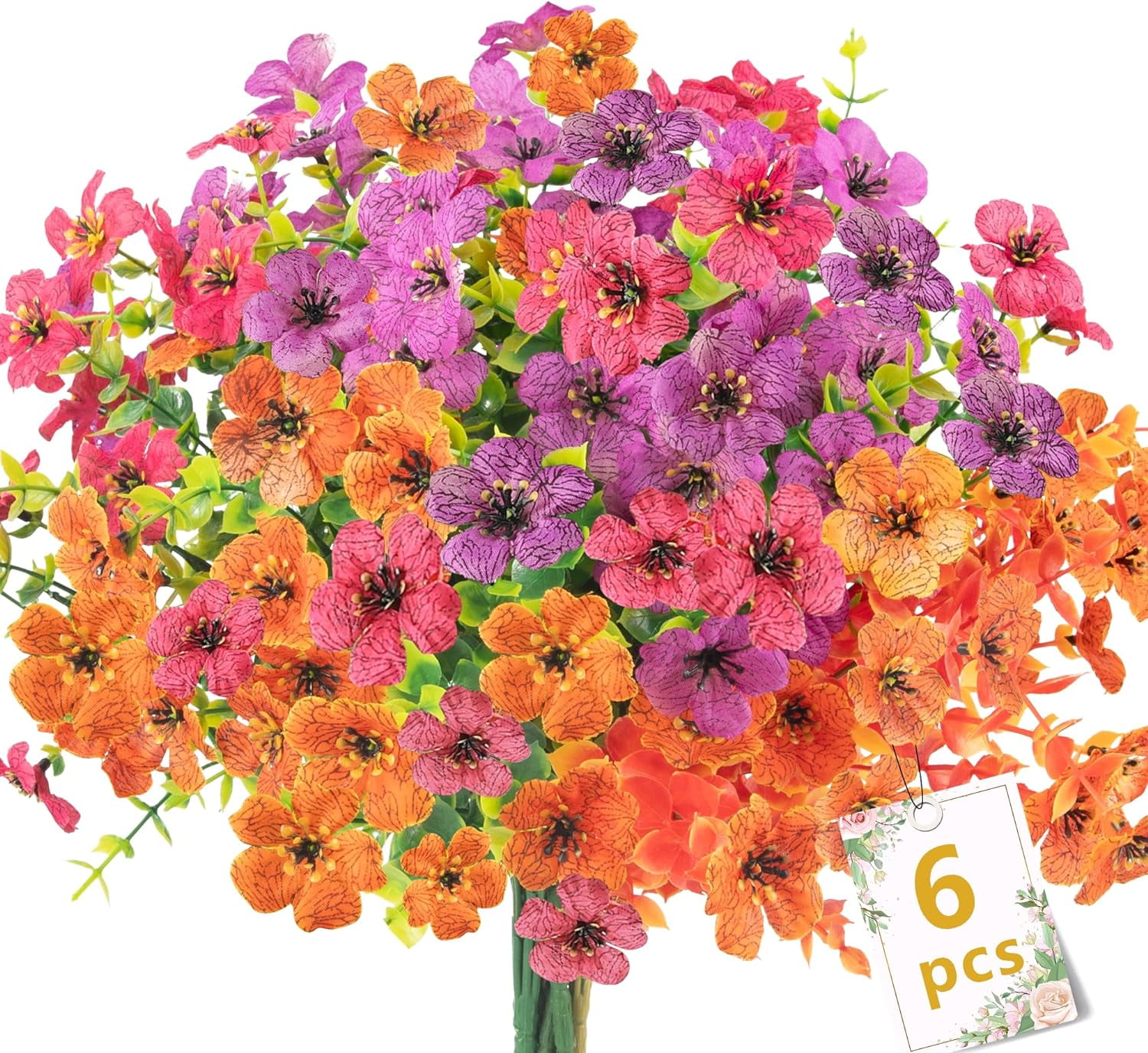 6 Bundles Artificial Flowers Mums Outdoors UV Resistant Plastic Flowers ...