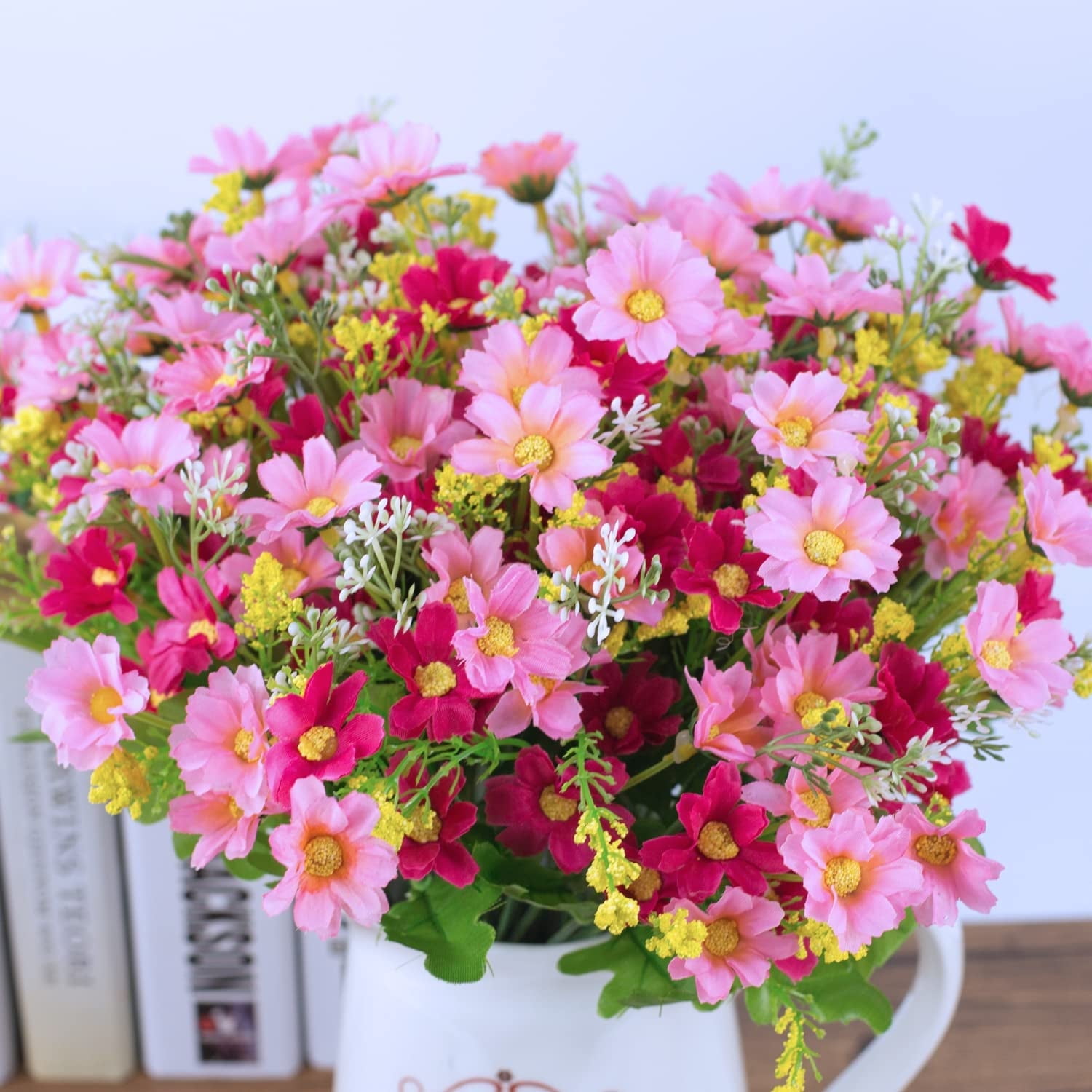 6 Bundles Artificial Flowers Rose Red Silk Daisy Flowers Fake ...