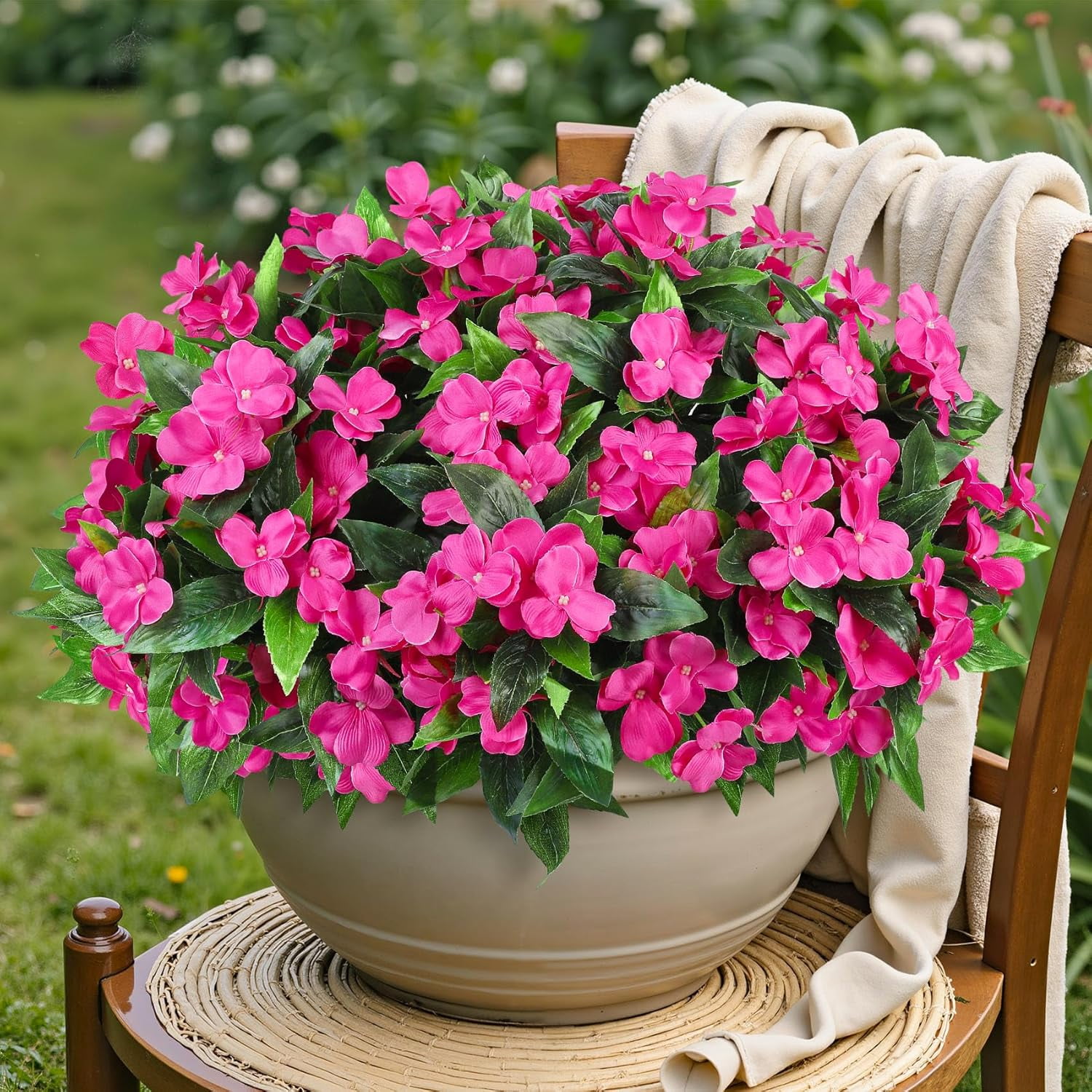 6 Bundles Artificial Impatiens Flowers for Outdoors Decoration, Silk ...