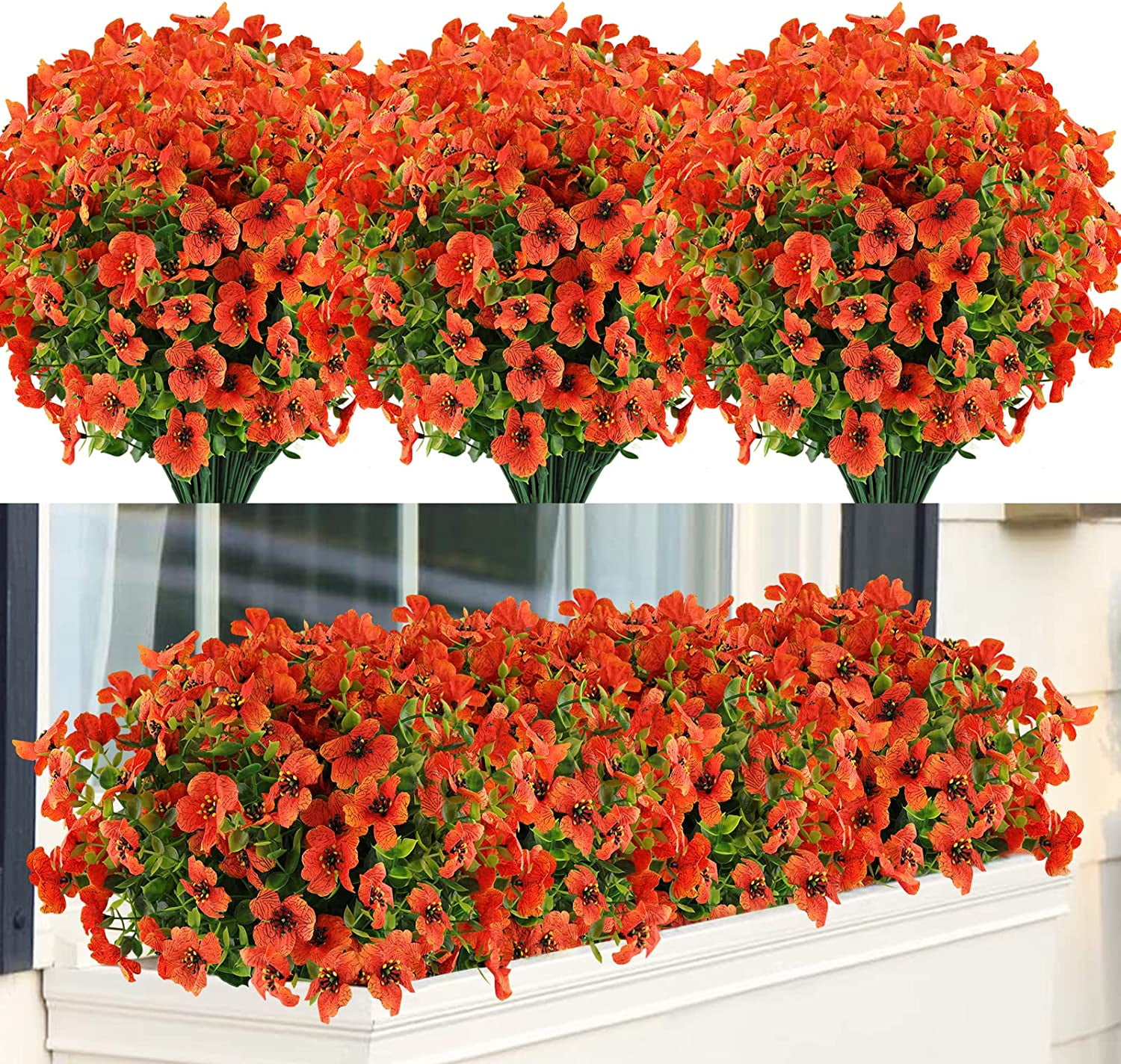 6 Bundles Artificial Orange Flowers Outdoors UV Resistant Fake Violet ...