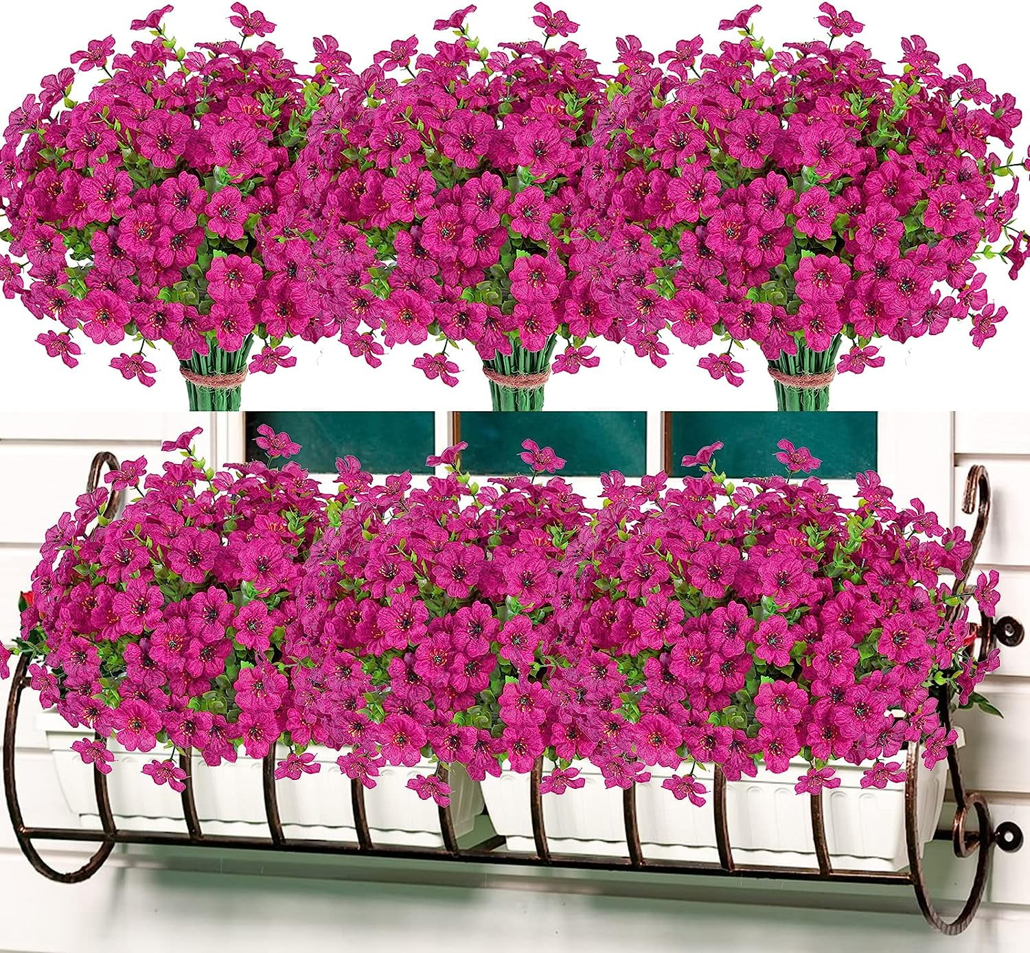 6 Bundles Artificial Outdoor Flowers,UV Resistant Fake Violets Flowers ...