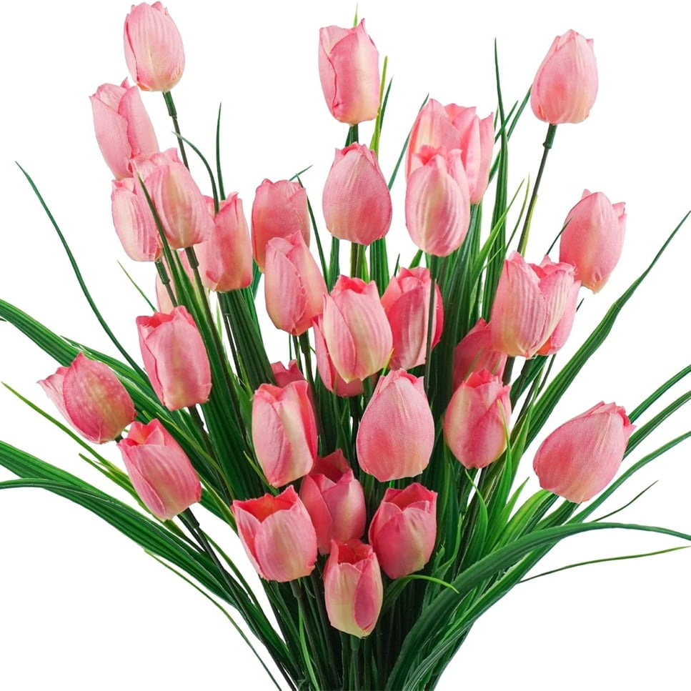 6 Bundles Artificial Tulips,Outdoor Faux Spring Flowers,30 Heads Tulip ...