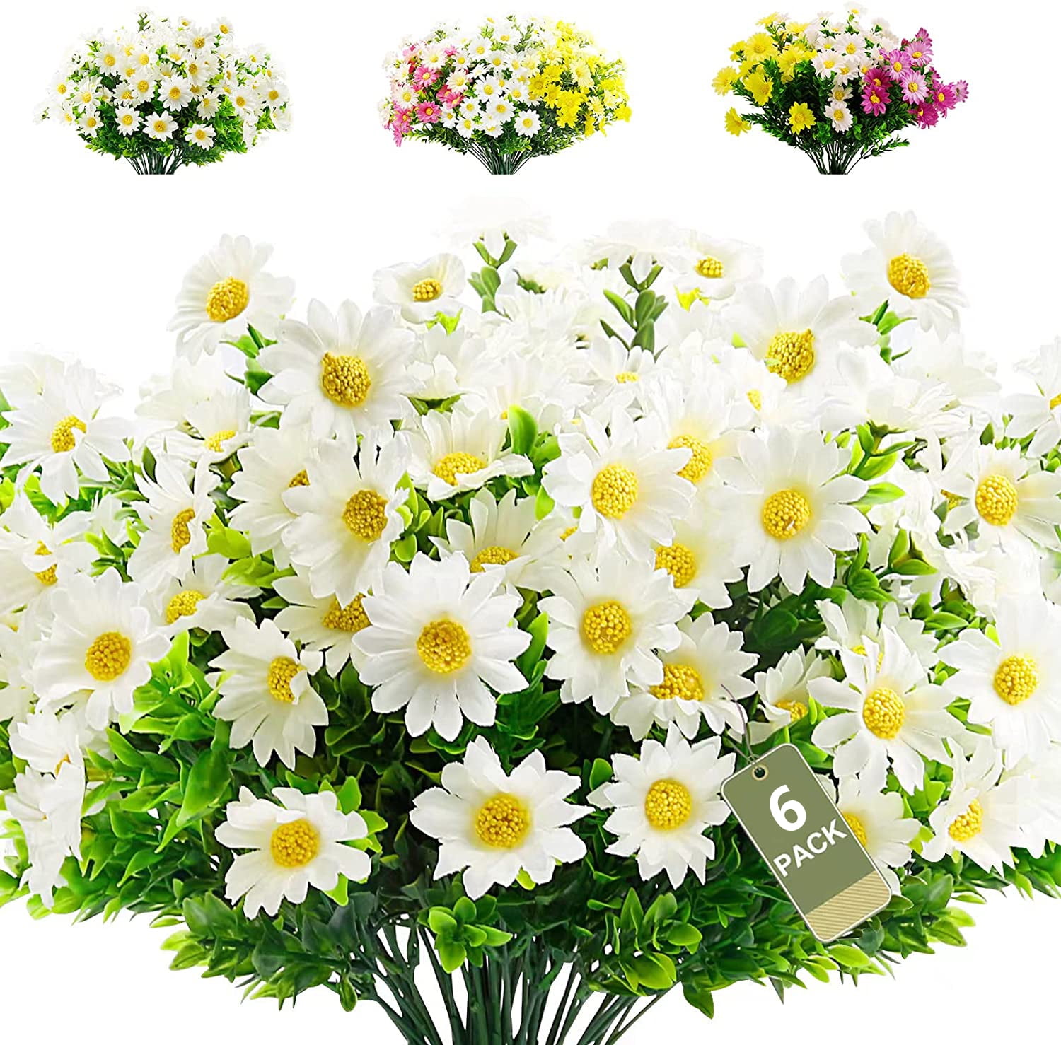 6 Bundles Daisies Artificial Flowers Fake Colorful Daisy Plant UV ...