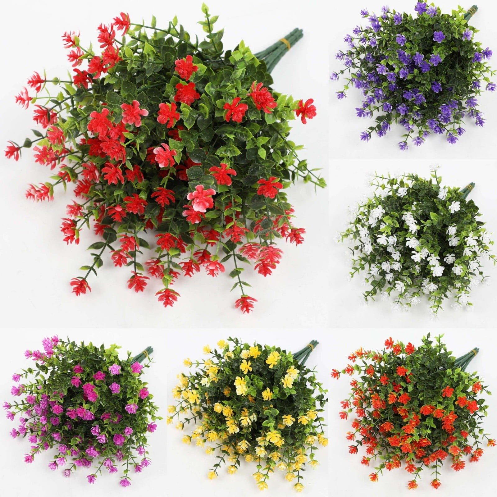 6 Bundles Fake Flowers, Mini Artificial Faux Flowers Indoor with ...