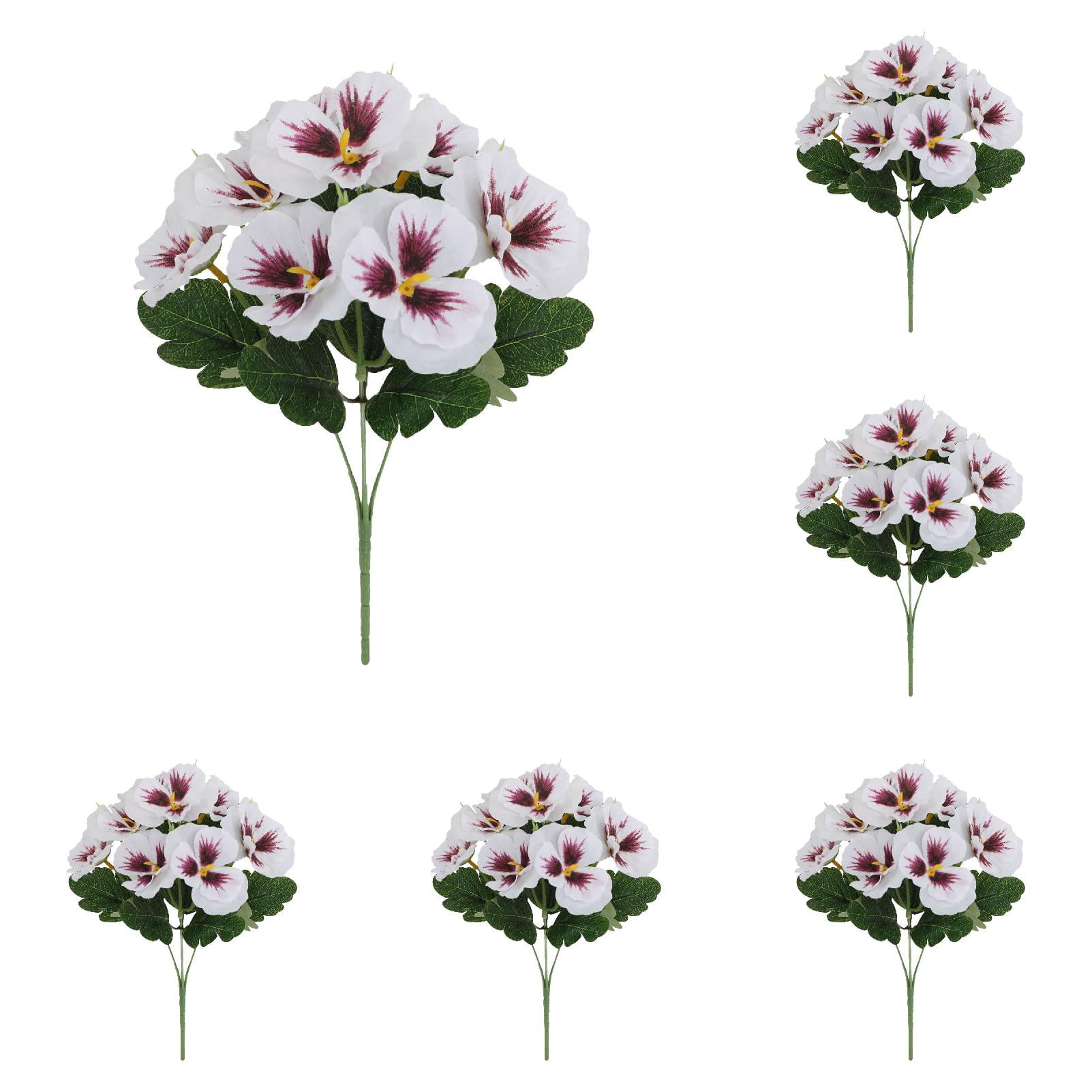 6 Bundles Outdoor Artificial Flowers, UV-Resistant Artificial Pansies ...