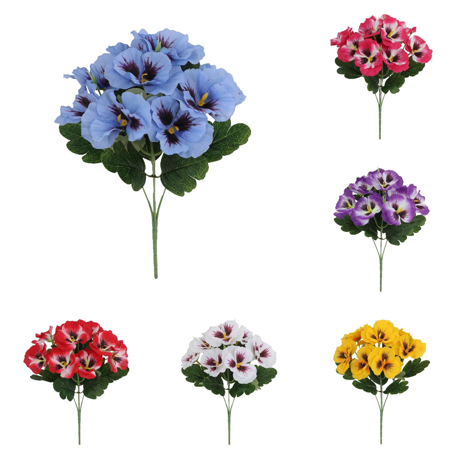 6 Bundles Outdoor Artificial Flowers, UV-Resistant Artificial Pansies ...