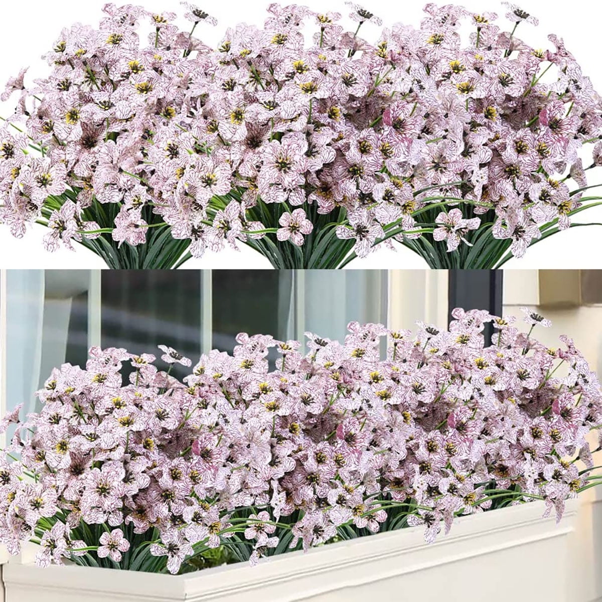 6 Bundles Outdoor Artificial Flowers UV Resistant No Fade Fake Violet ...