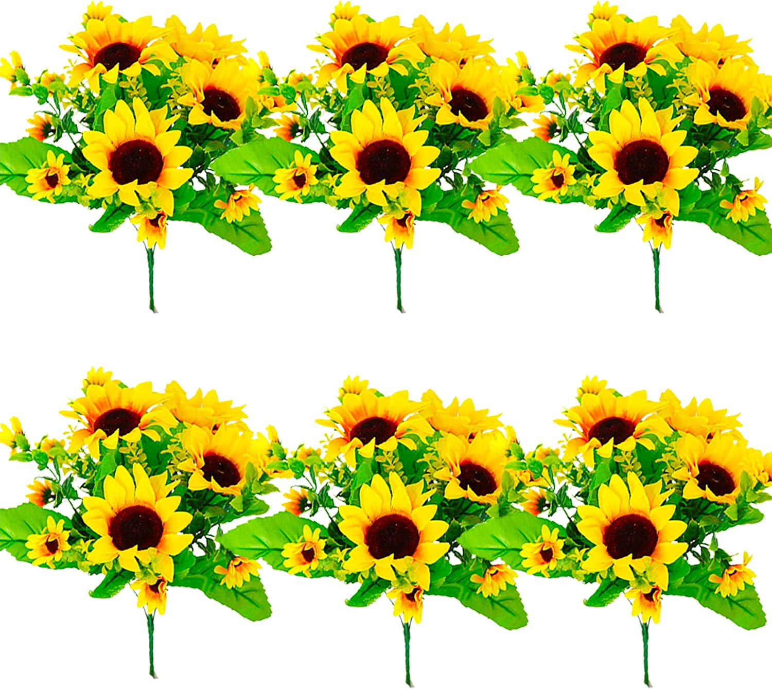 6 Bundles Sunflowers Artificial Flower Bulk Silk Fake Sunflower Bouquet ...