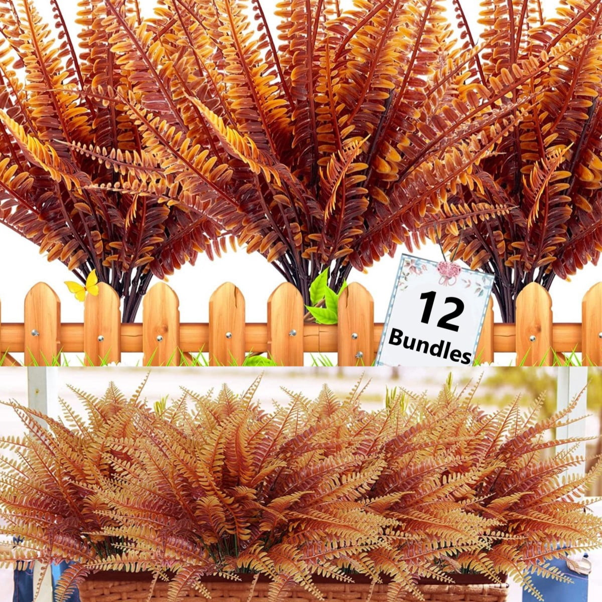 6 Bundles Thanksgiving Artificial Fall Boston Fern, Outdoor Shrubs ...