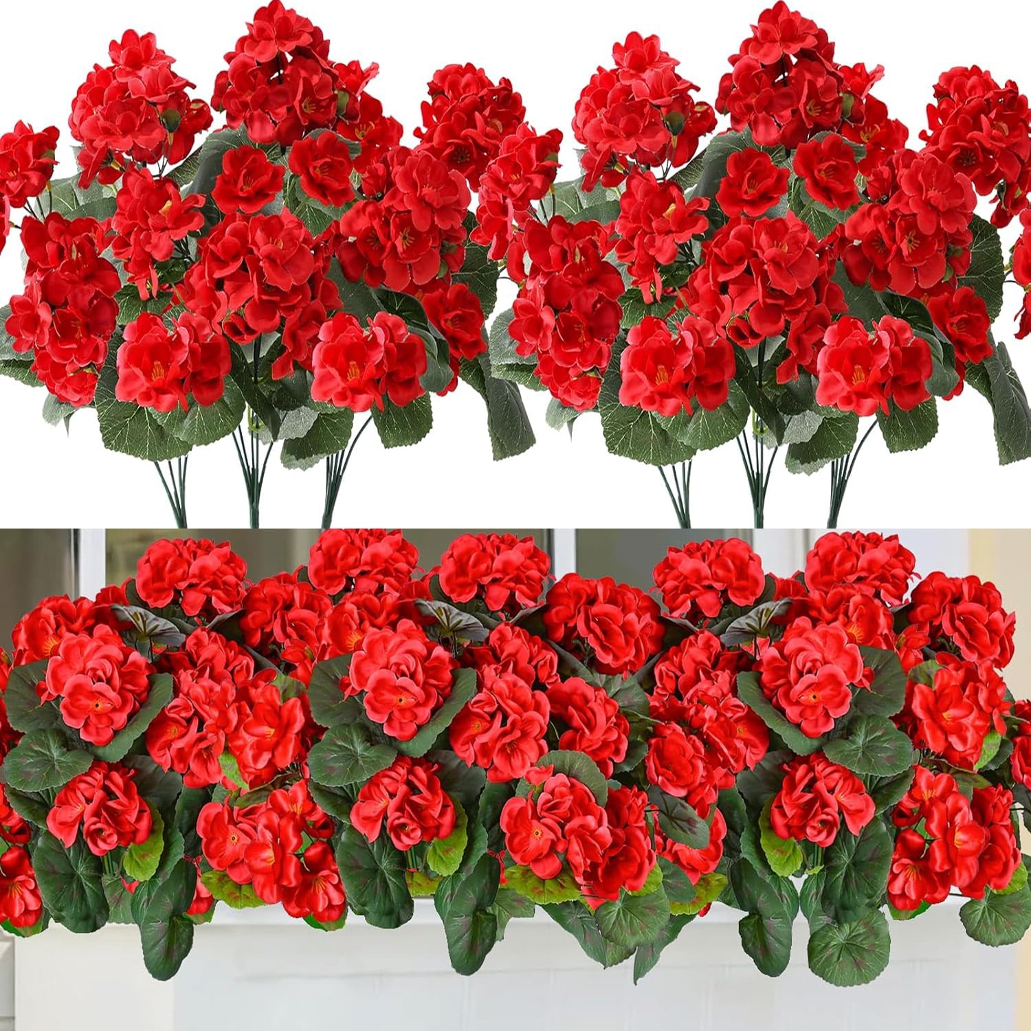 6 Bundles UV Resistant Artificial Geranium Flowers Outdoor/Indoor ...