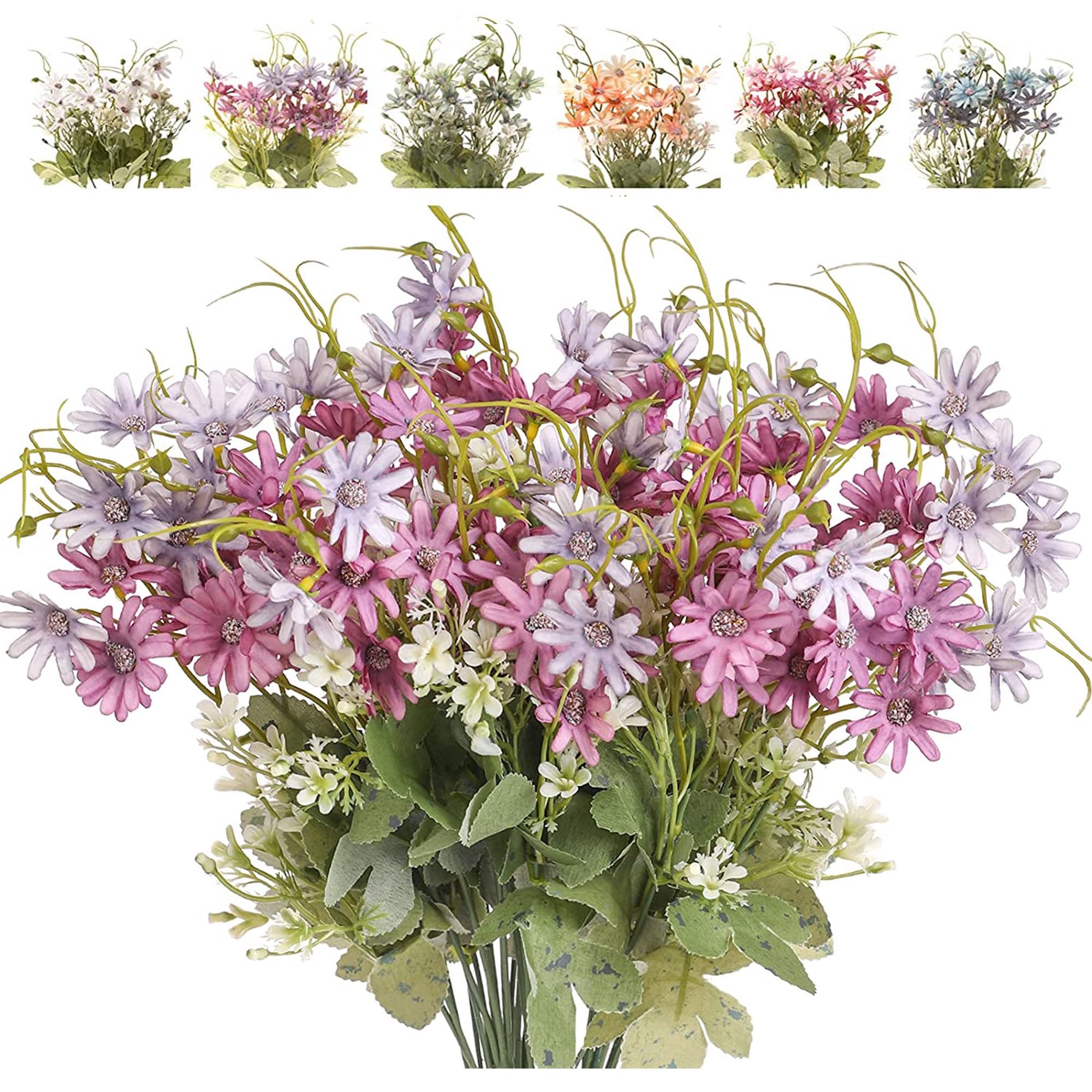 6 Bundles Wildflowers Artificial Flowers Outdoor Fake Daisy UV ...