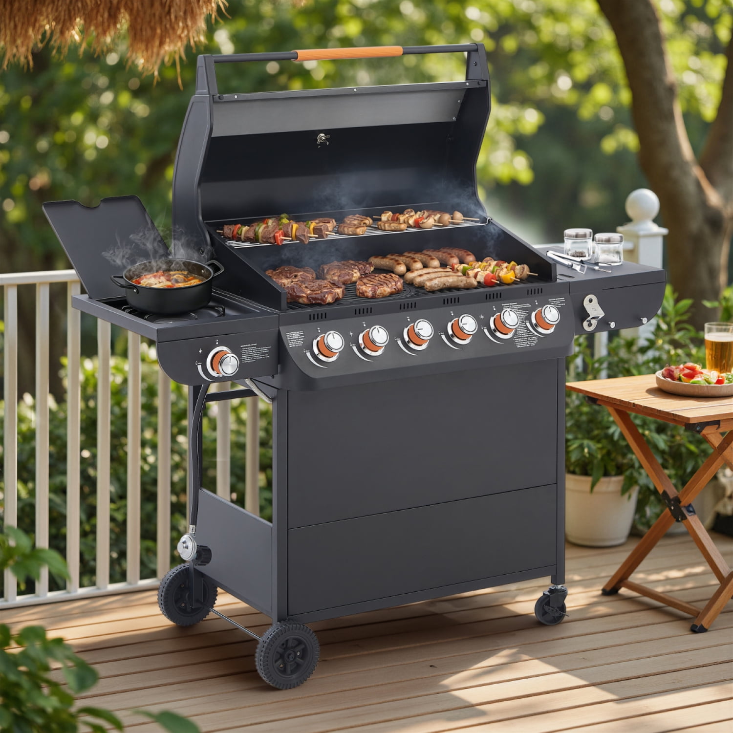 6 Burner BBQ Propane Gas Grill With Side Burner 72000 BTU Output ...