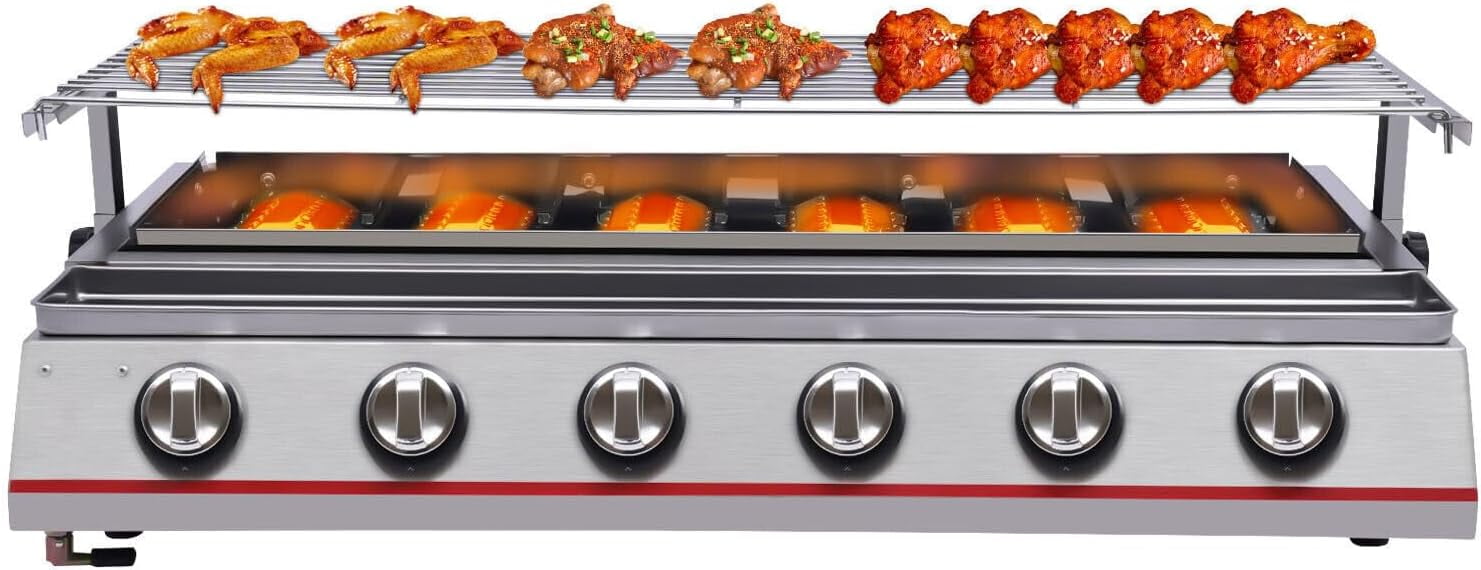 6 Burner Gas BBQ Grill, Portable Flat Top Grill Griddle, Household ...