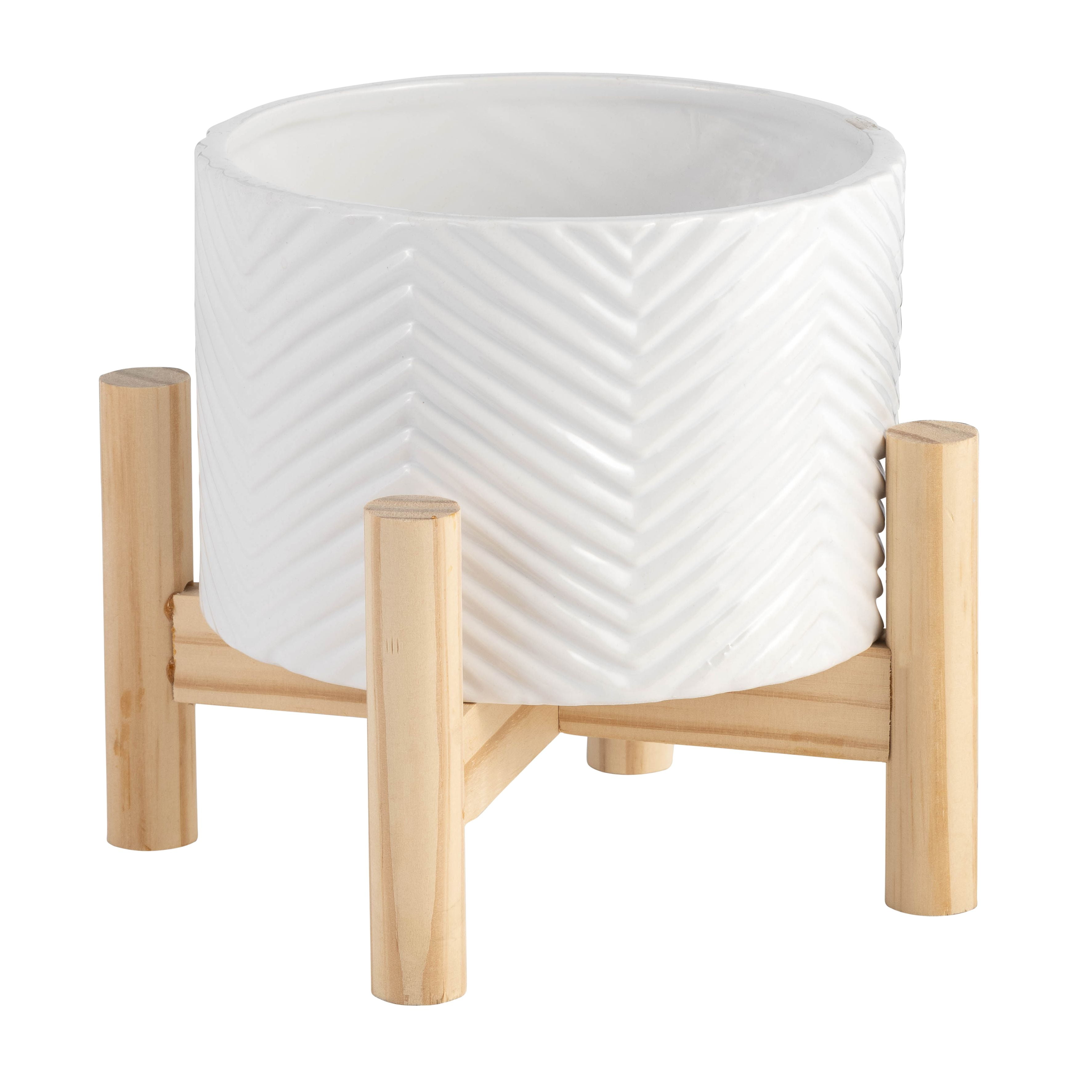 6" CERAMIC PLANTER W/ WOOD STAND, WHITE as Pic - Walmart.com