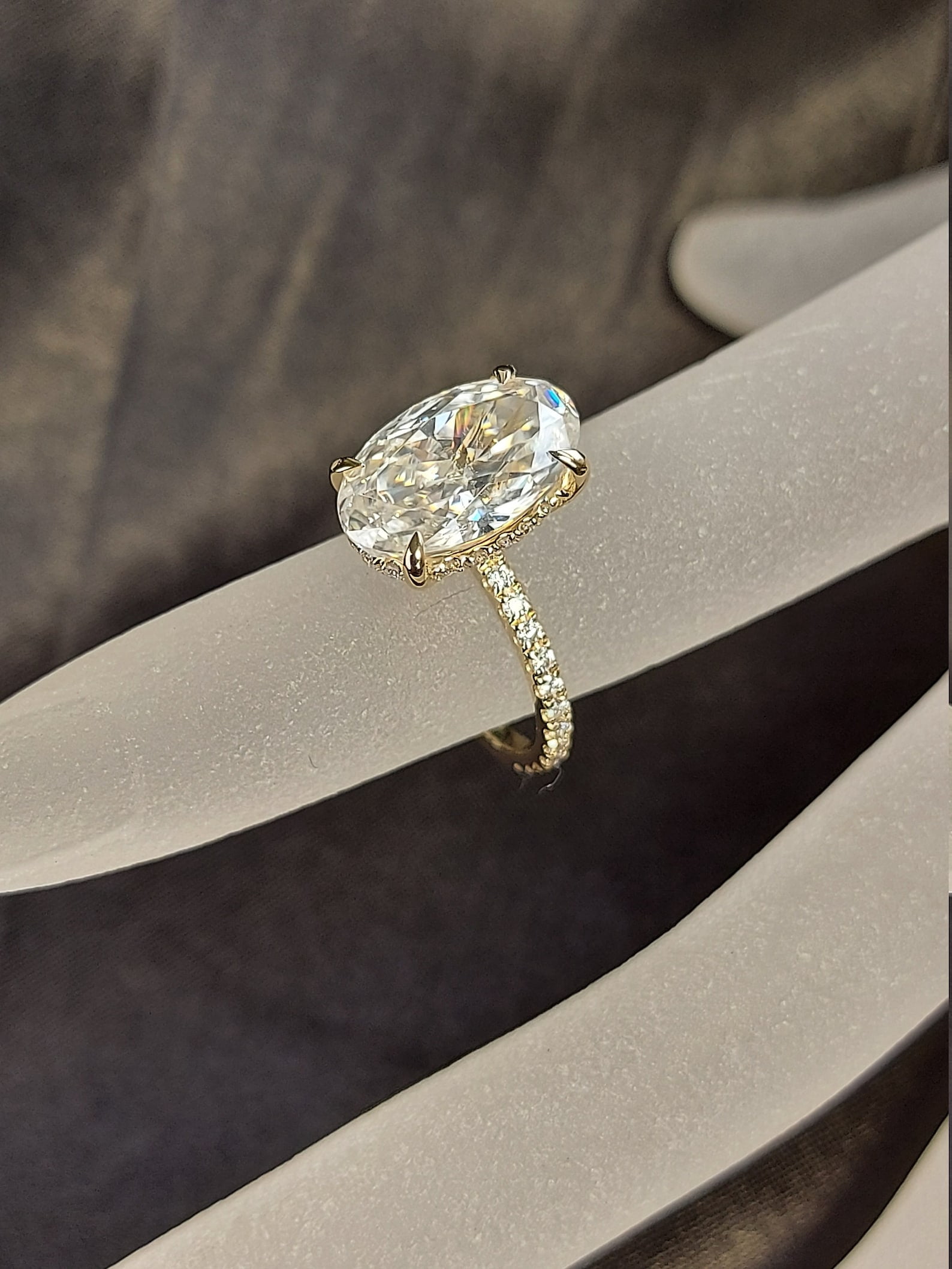 6 CT Moissanite Engagement Ring in Hidden Halo, 14*9mm Elongated ...