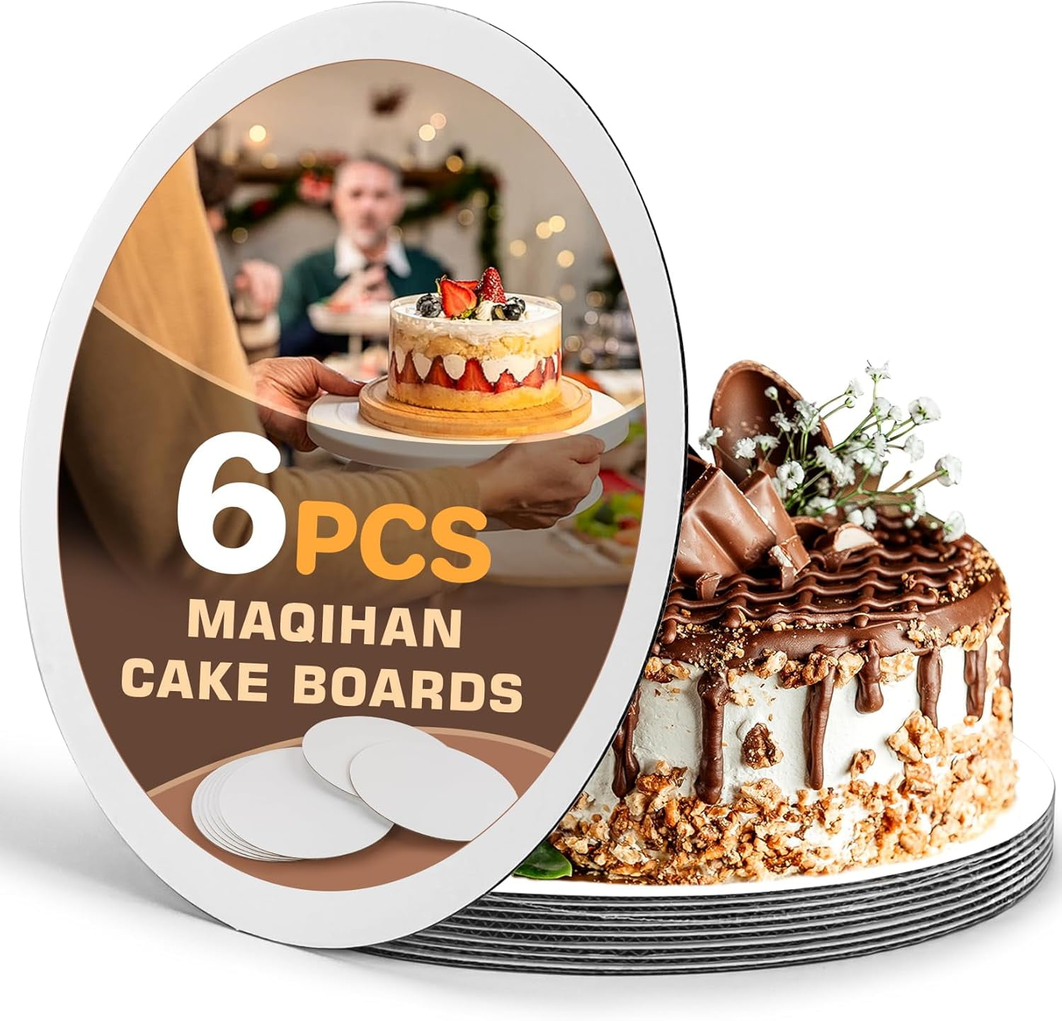 6 Cake Boards 10 inch Round - Cardboard Cake Rounds Base Stand Circles ...