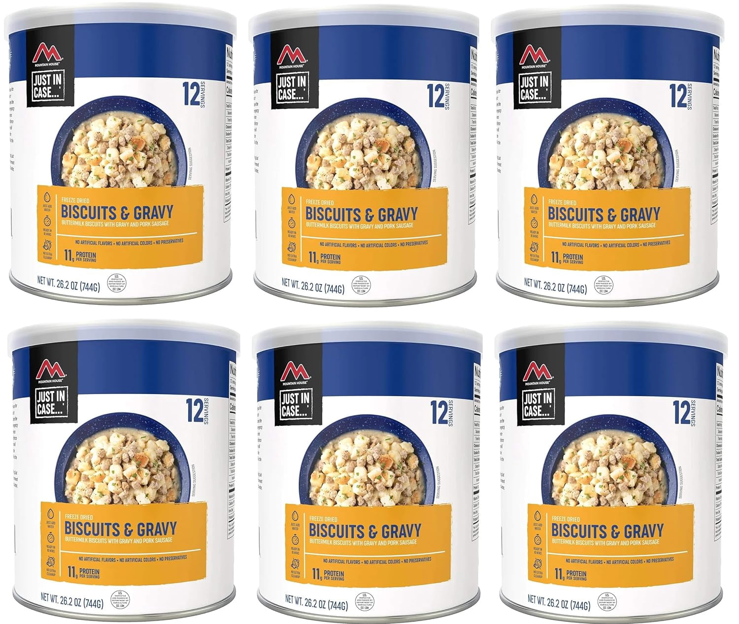 Mountain House Biscuits & Gravy Dehydrated Meals/6-Pack- #10 Can/12 ...