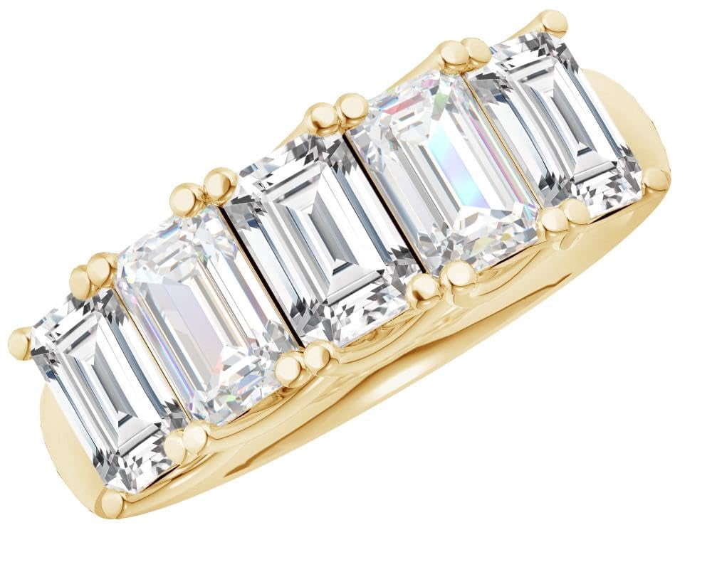 6 Carat 14K Yellow Gold LAB GROWN Emerald Cut 5 Stone Ring Diamond ...
