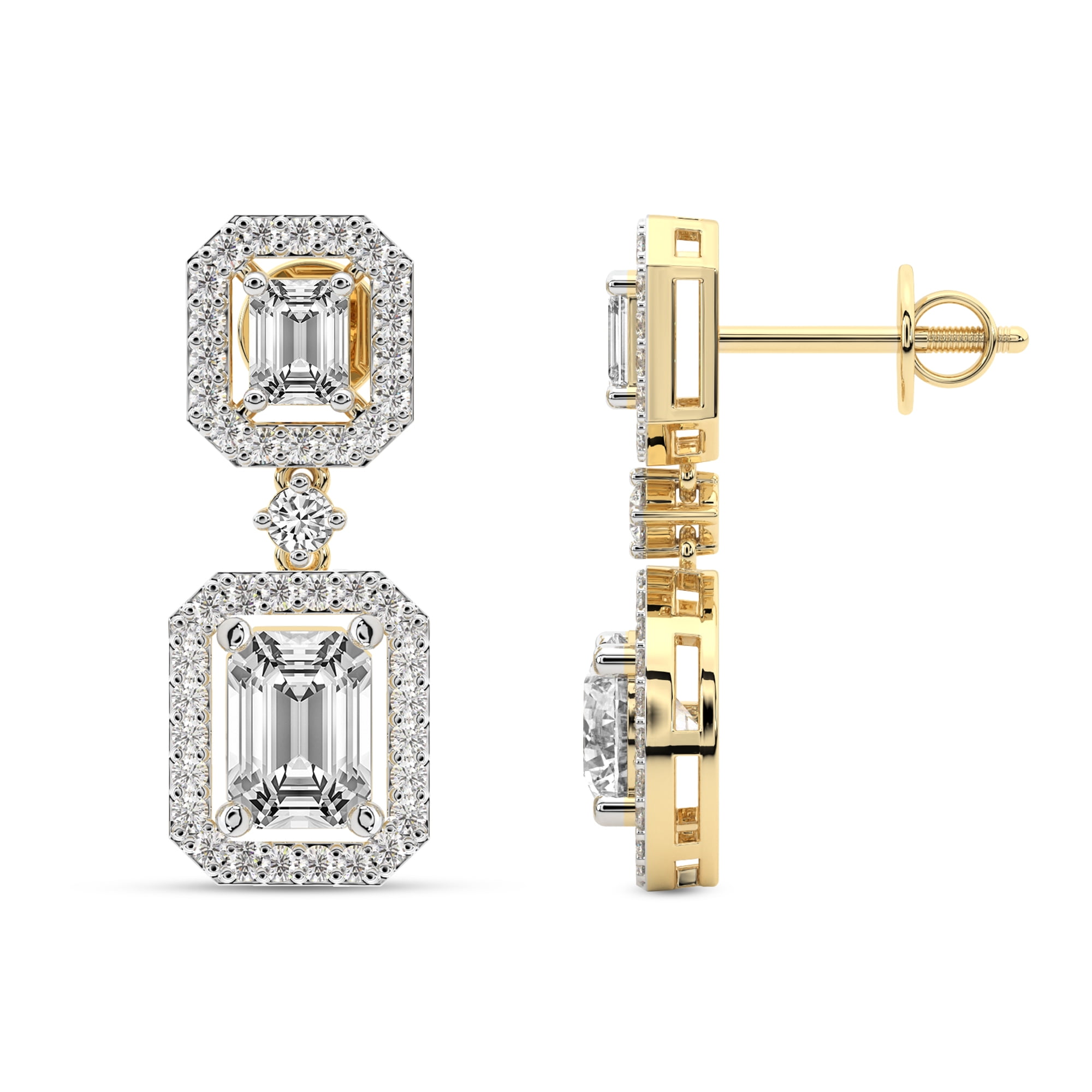 6 Carat IGI certified Emerald Shape Lab Grown Diamond Earrings | 18K in Yellow Gold | Stardust ...