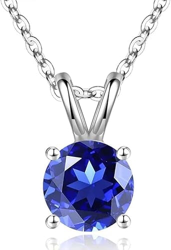 6 Carat Round Blue Sapphire Gemstone Pendant in 925 Sterling Silver ...