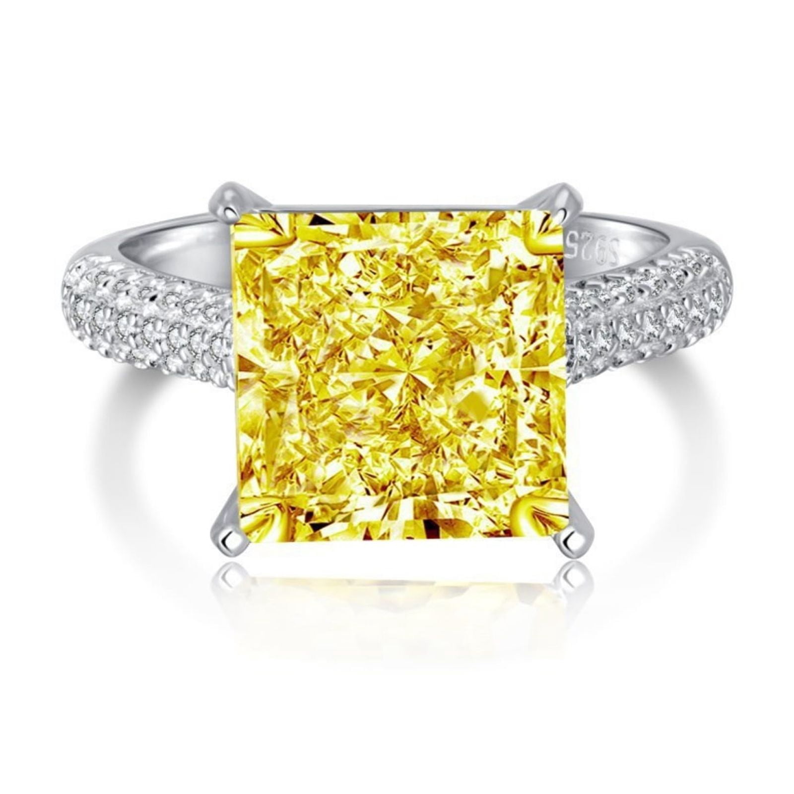 6 Carat Square Princess Cut Engagement Ring 5A CZ Crushed Ice Simulated ...