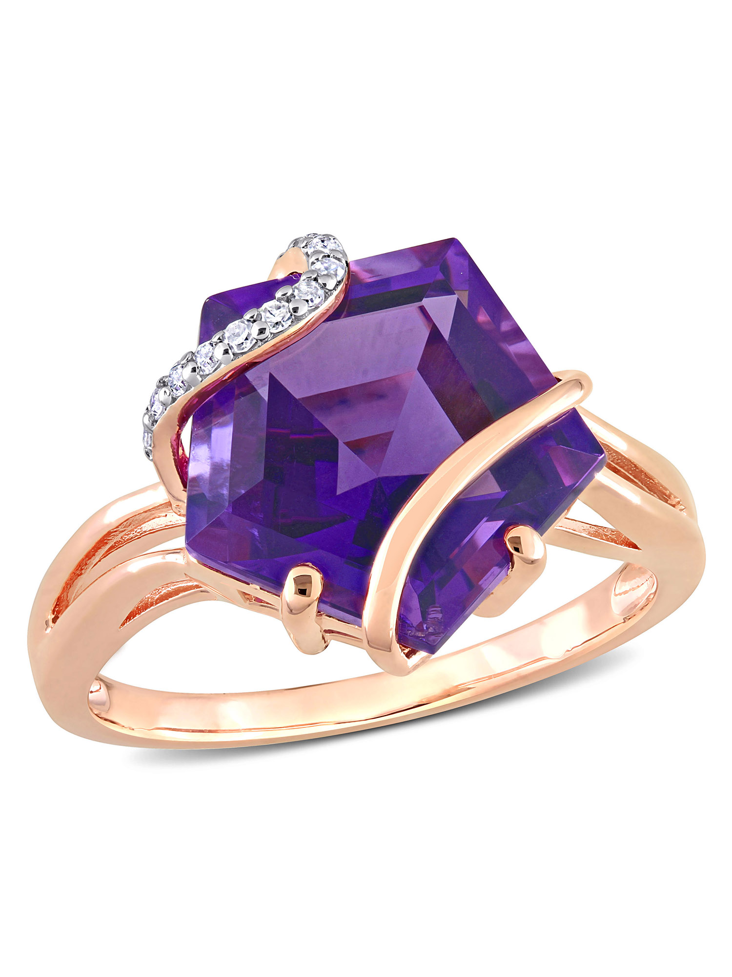 Primal Silver Sterling Silver Rhodium-plated Checker-cut Amethyst and ...