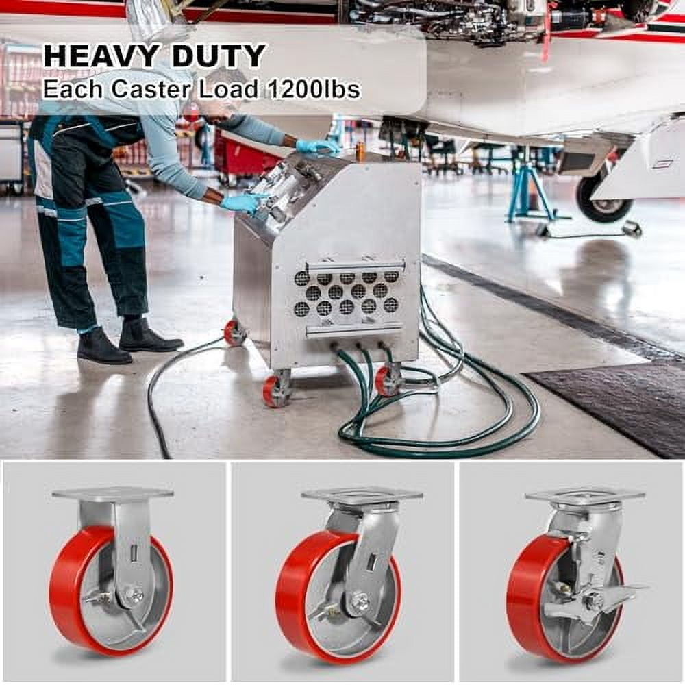 6'' Caster Wheels, Heavy Duty Casters with Polyurethane Wheel ...