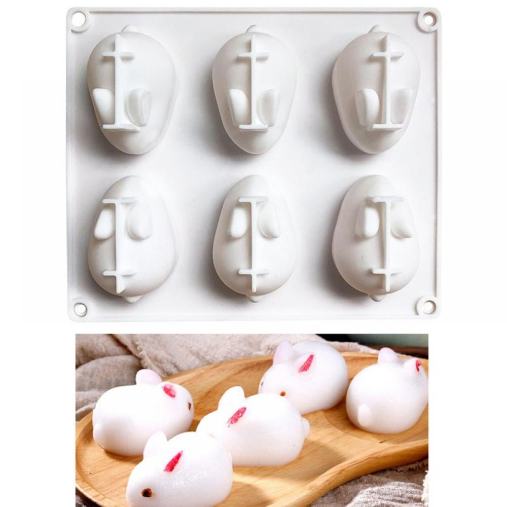 6 Cavity 3D Rabbit/Pig Mousse Cake Baking Pan Easter Day Bunny Silicone ...