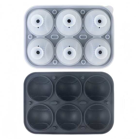 6 Cavity Baseball Silicone Ice Mold 3D Round Ice Cube Tray With Lid ...