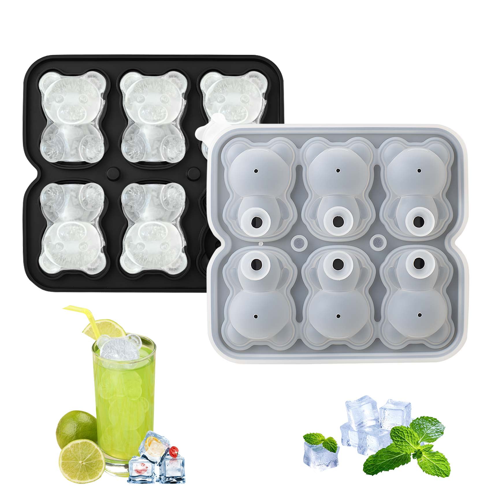 6-Cavity Bear Ice Cube Mold, Silicone Whiskey Ice Trays with Lid - Slow ...