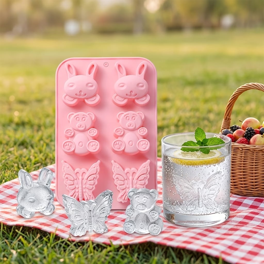 6 Cavity Butterfly Silicone Ice Cube Tray - Bear Rabbit Design, Easy ...