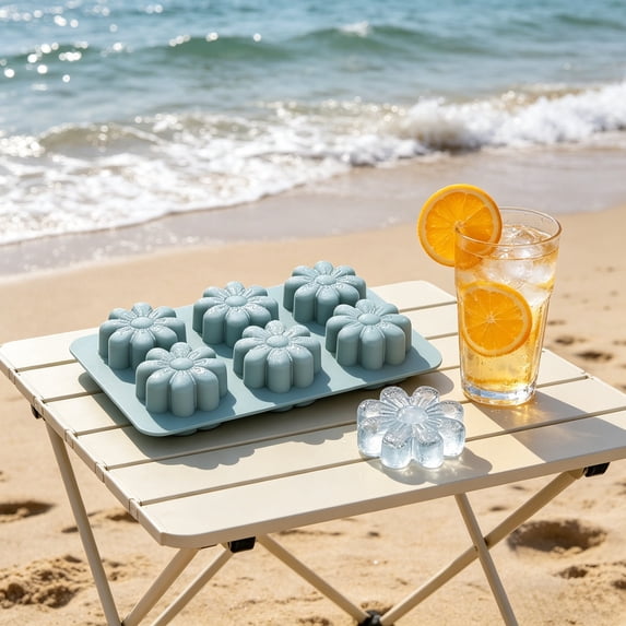 6-Cavity Daisy Ice Cube Tray With Lid Flexible Food Grade Silicone Ice ...