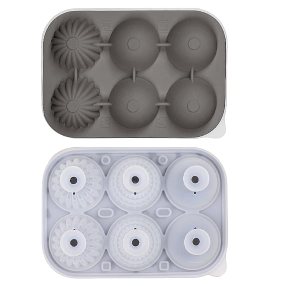 6 Cavity Flower & Round Ice Cube Mold, Food Grade Silicone, Easy ...