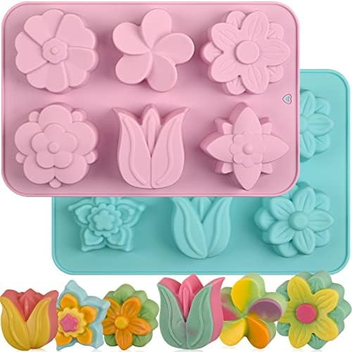 6-Cavity Flower Soap Molds Silicone, 2 Pack Tulip Different Flower ...
