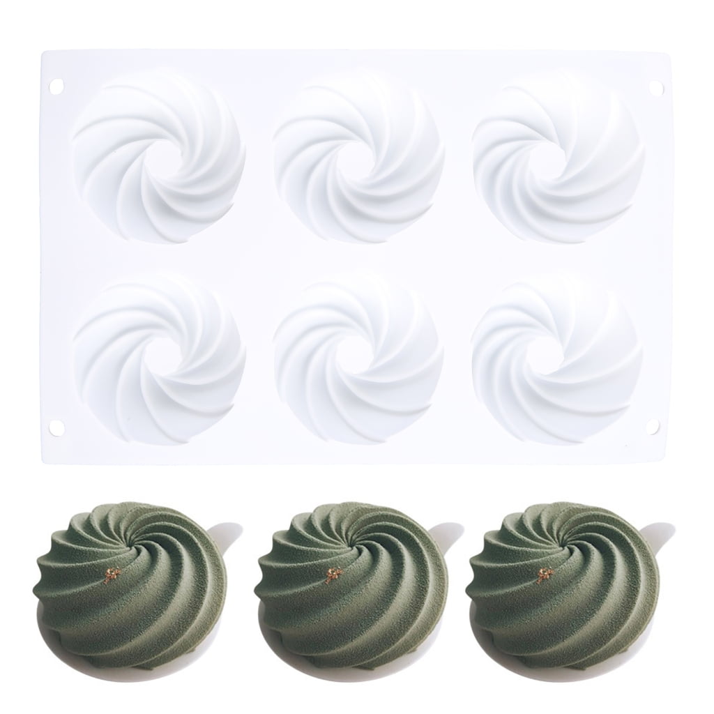 6 Cavity Round Spiral Silicone Cake Mold for Chocolate Mousse Ice Cream ...