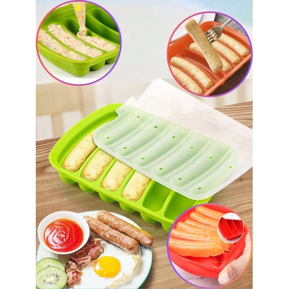 6-Cavity Sausage & Hot Dog Mold - Reusable Silicone Pan with Lid for ...