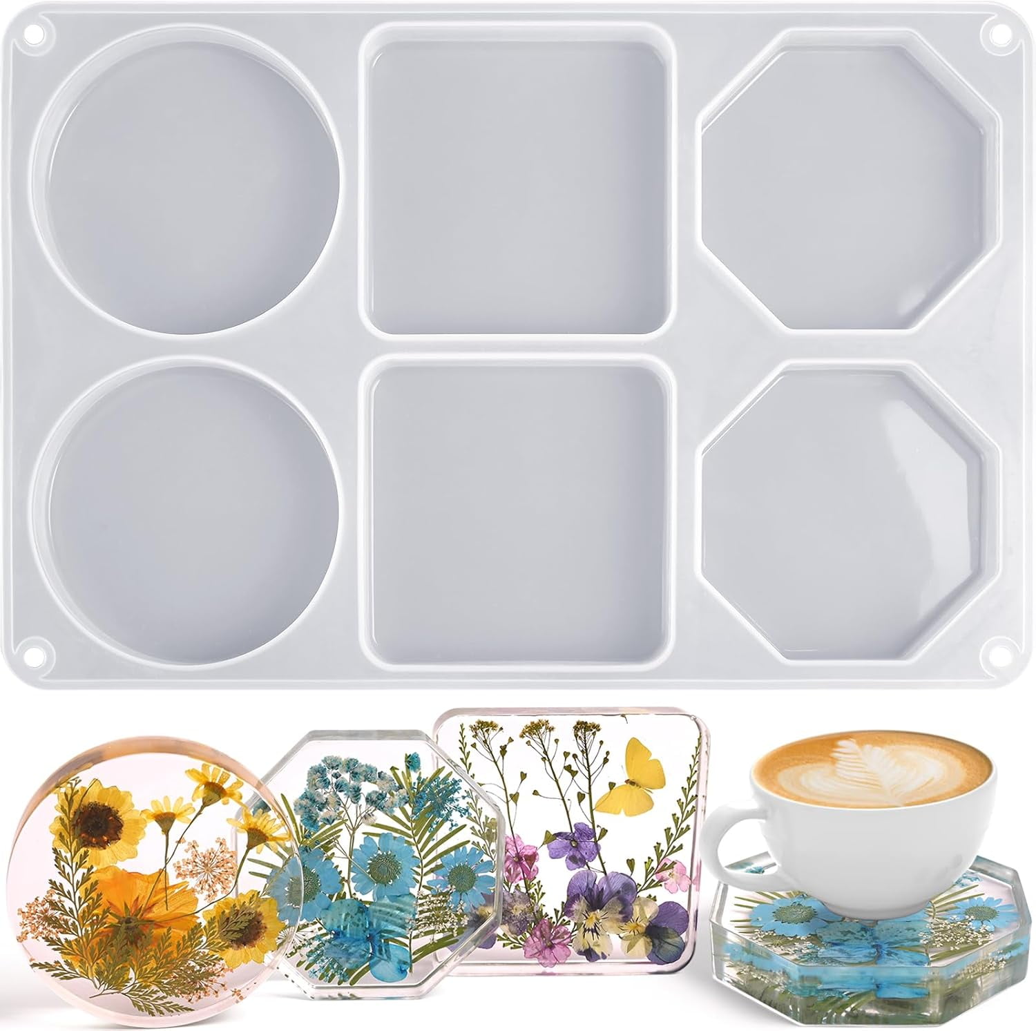 6-Cavity Silicone Coaster Molds for Resin Casting - Large Deep DIY ...