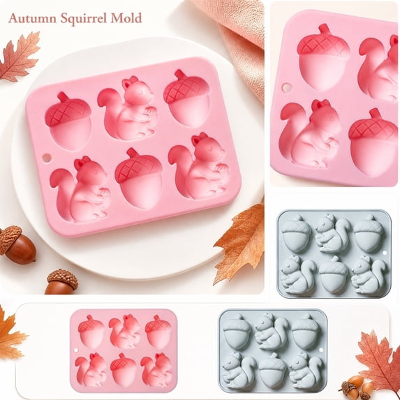 6 Cavity Squirrel Acorn Silicone Mold, Autumn Harvest Tray & Chocolate ...