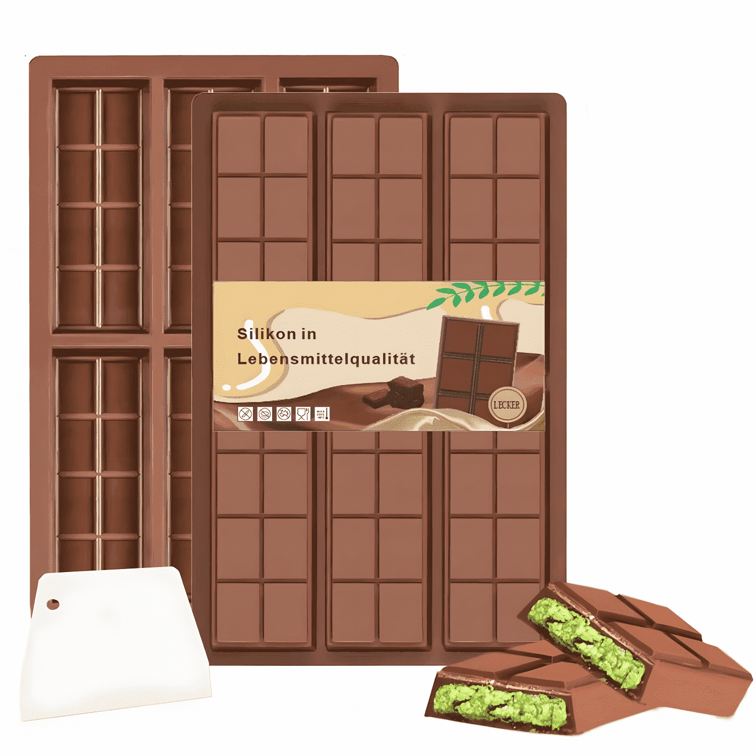 "3U Silicone Chocolate Molds, 6 Cell Candy Bar Molds, Food Grade Baking ...