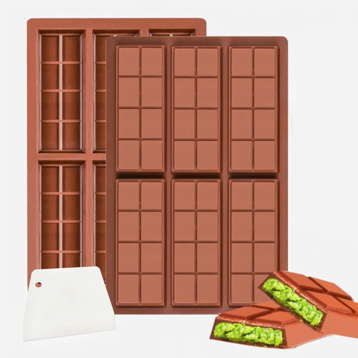 6 Cell Deep dubai Chocolate Bar Molds Silicone Thick Chocolate High ...