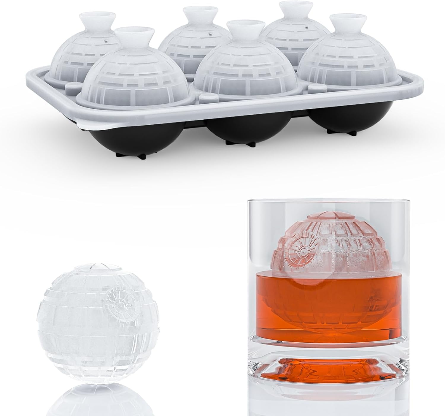6 Chamber 2.34" 3D Death Star Ball Ice Cube Tray With Funnel,Large ...