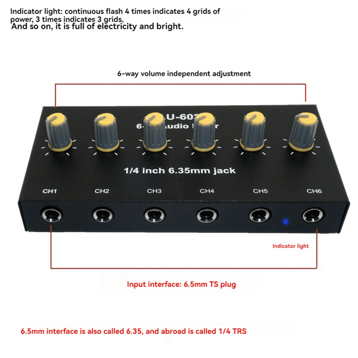6 Channel Audio Mixer Headphone Microphone Mic Amplifier Hub ...
