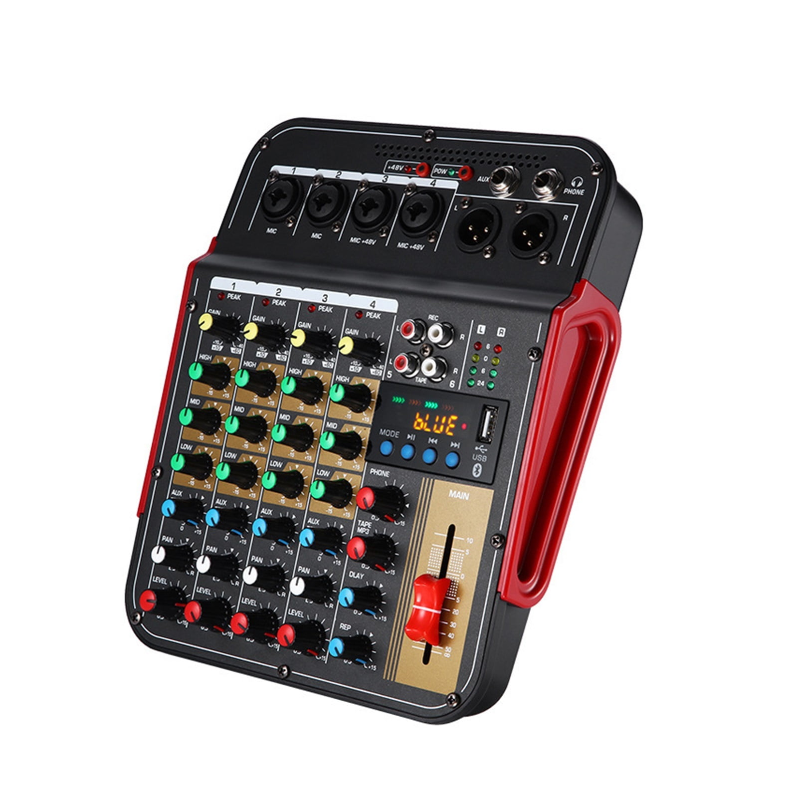 6 Channel Audio Mixer Portable Mixing Console USB Interface 48V Phantom ...