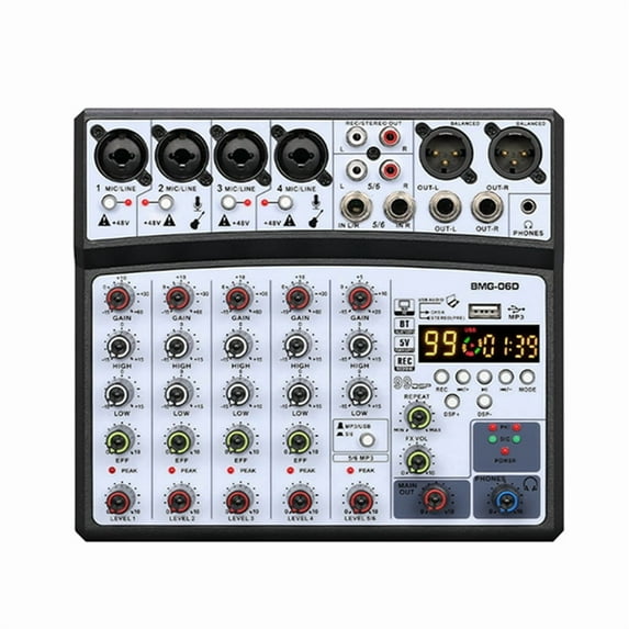 6 Channel Audio Mixer Portable Mixing Console USB Interface Sound Card ...