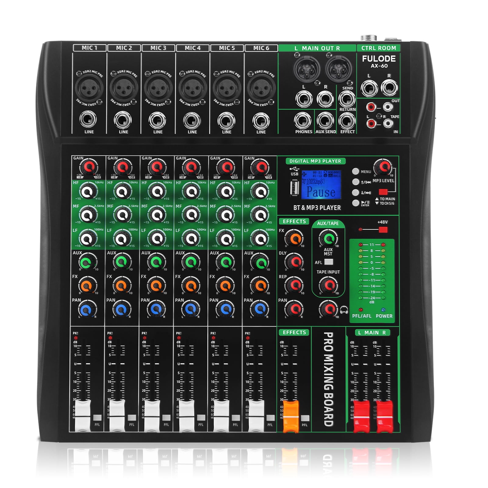 6 Channel Audio Mixer, Professional DJ Mixer Board Sound Music Mixing ...