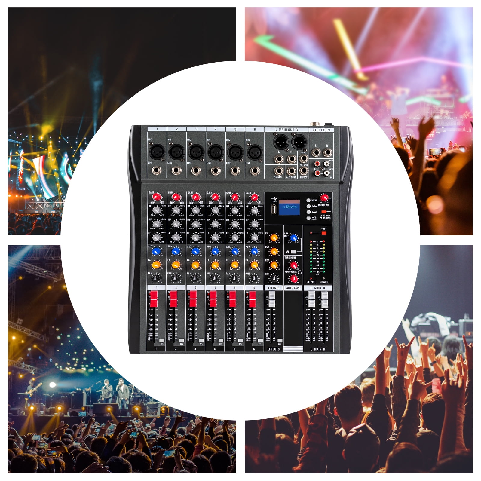 6-Channel Audio Mixer with Bluetooth, Phantom Power, 3-Band EQ, Real ...