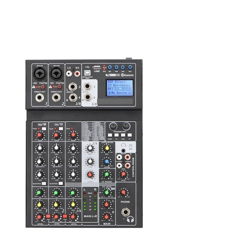 6 Channel Bluetooth Mixing Console 24 DSP Effect 48V Power USB Play PC ...