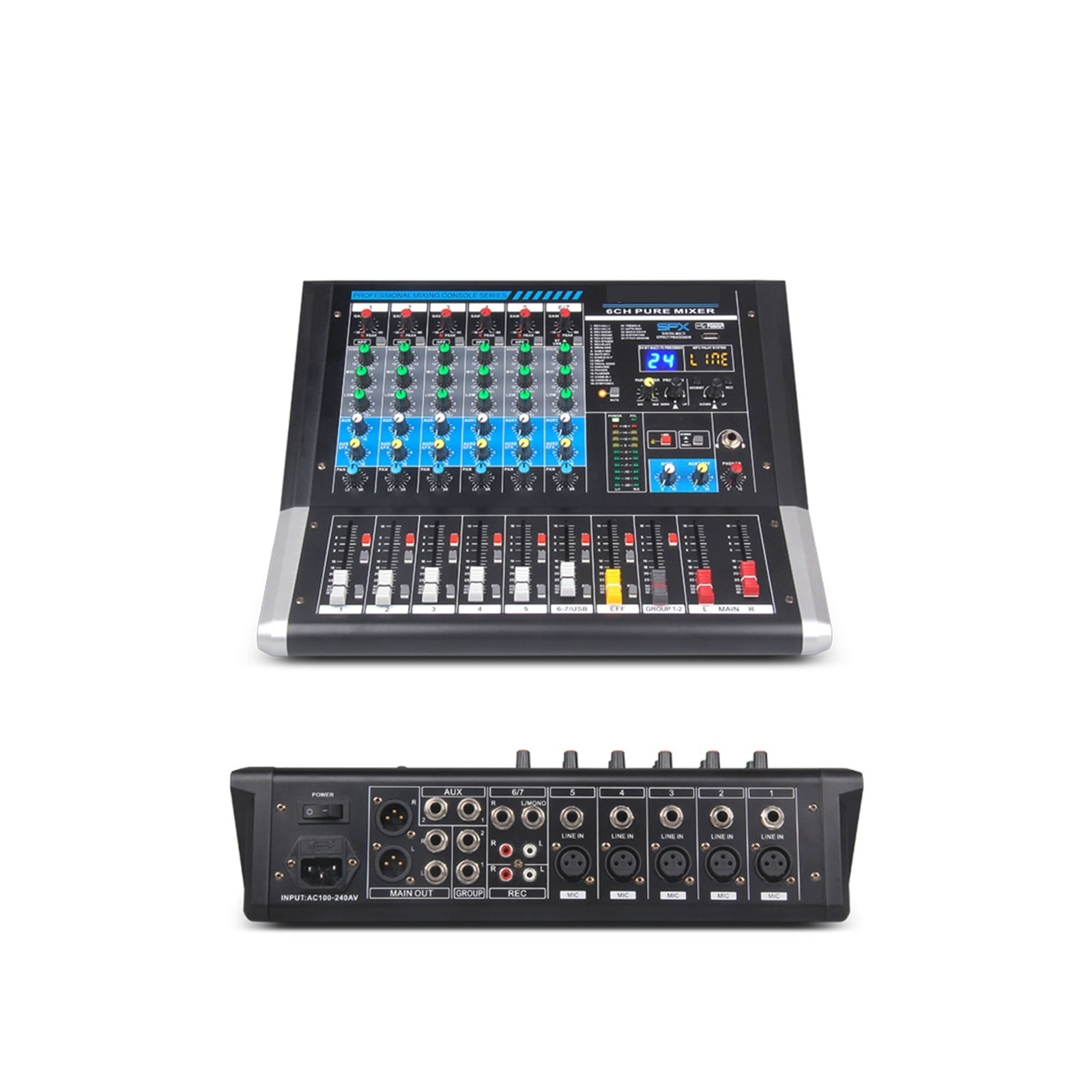 6-Channel Mixer Dj Controller Sound Board With 24 DSP Effect USB For DJ ...